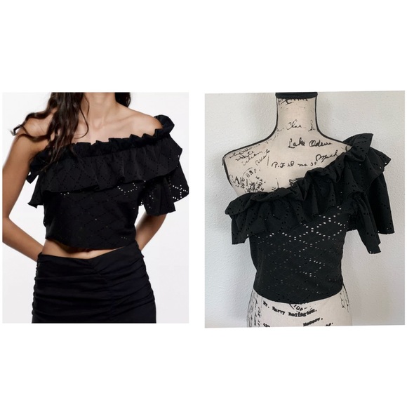 Zara | Tops | Zara One Shoulder Ruffle Cropped Top | Poshmark